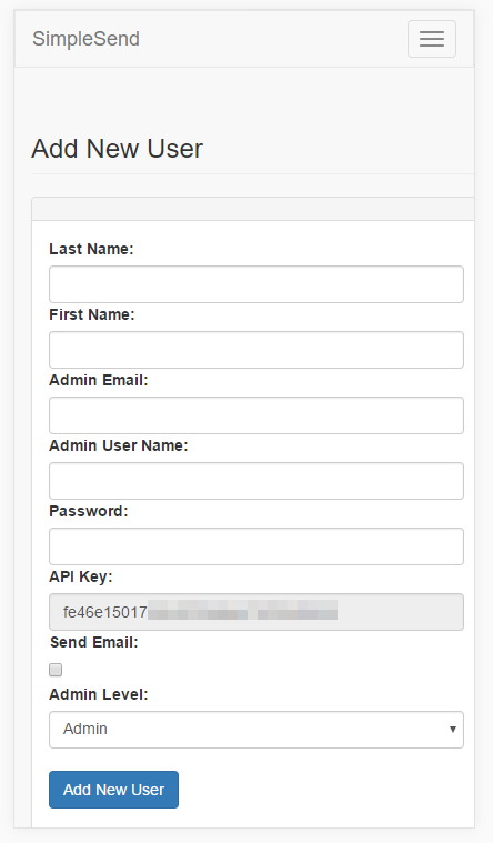 SimpleSend Web Application for Sending: Adding Users
